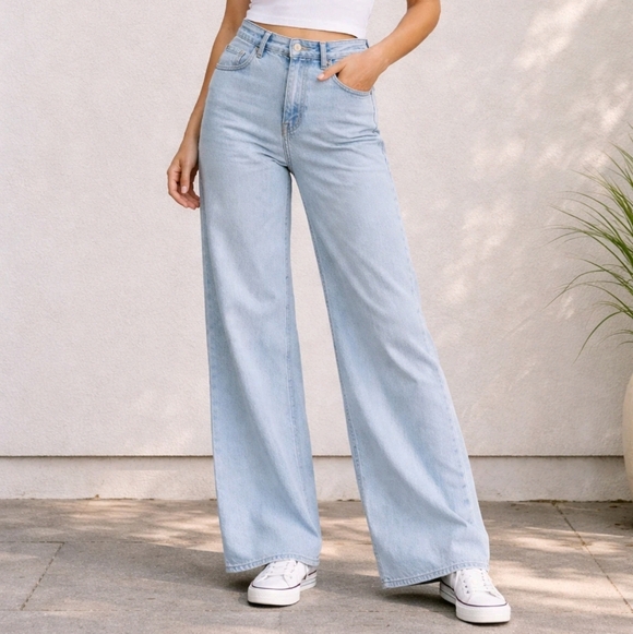 Zara | Jeans | Zara New Light Wash Wide Leg High Rise Full Length Jeans ...